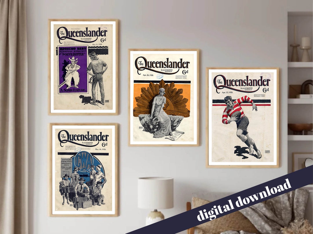 Set 4 Covers Queenslander Magazine Posters - Vintage Australian Digital ...