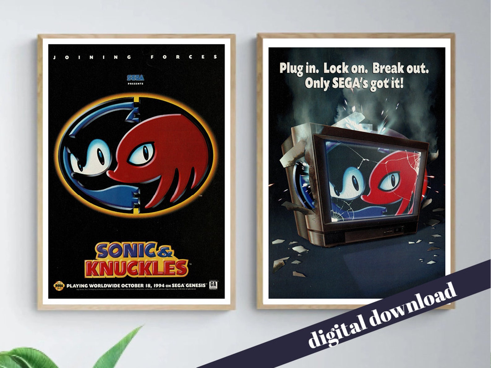 Pair 90s Sonic & Knuckles SEGA Video Game Advert Poster - Digital ...