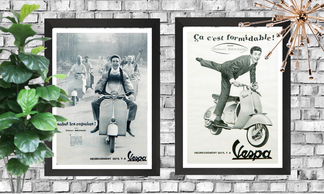 Pair of Vintage Vespa Advert Posters - A3 Downloadable Art Print ...