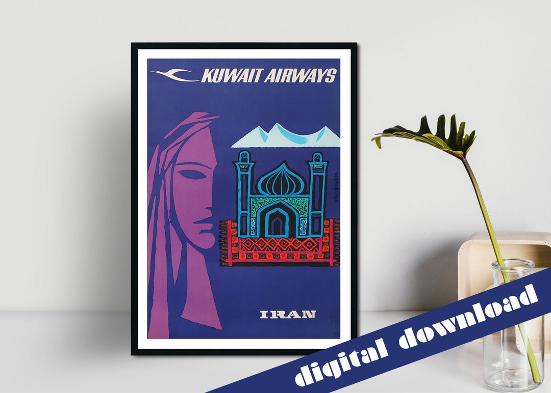 IRAN Fly Kuwait Airways Vintage Travel Poster - Digital Printable A3 ...