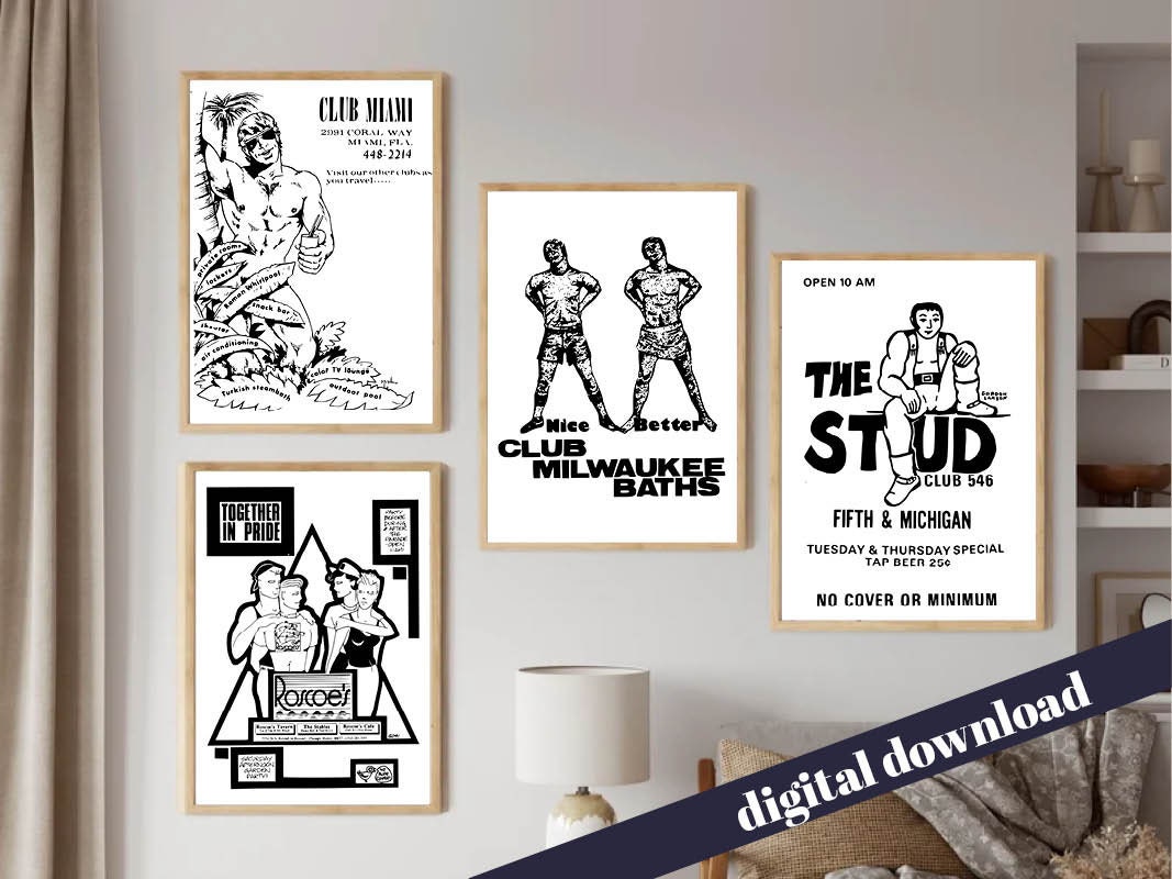 Set of 4 Vintage Gay Bar Posters Black and White - Digital Printable ...
