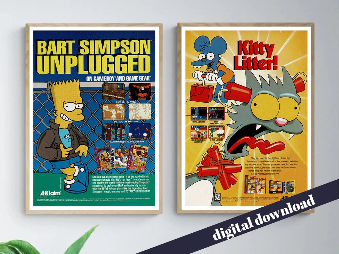 Pair 90s Simpsons Video Game Advert Poster - Digital Download - Retro ...