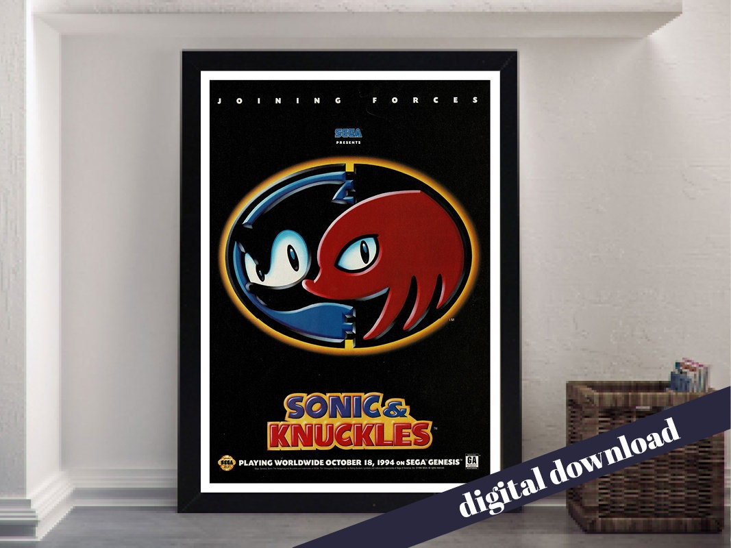 Pair 90s Sonic & Knuckles SEGA Video Game Advert Poster - Digital ...