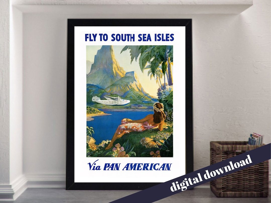 Fly to the SOUTH SEA ISLES via Pan Am Pan American World Airways Vintage Poster - Digital ...