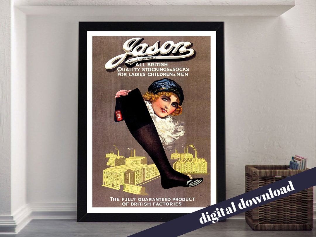 JASON Unshrinkable All British Stockings Retro Ad Poster - A3 ...