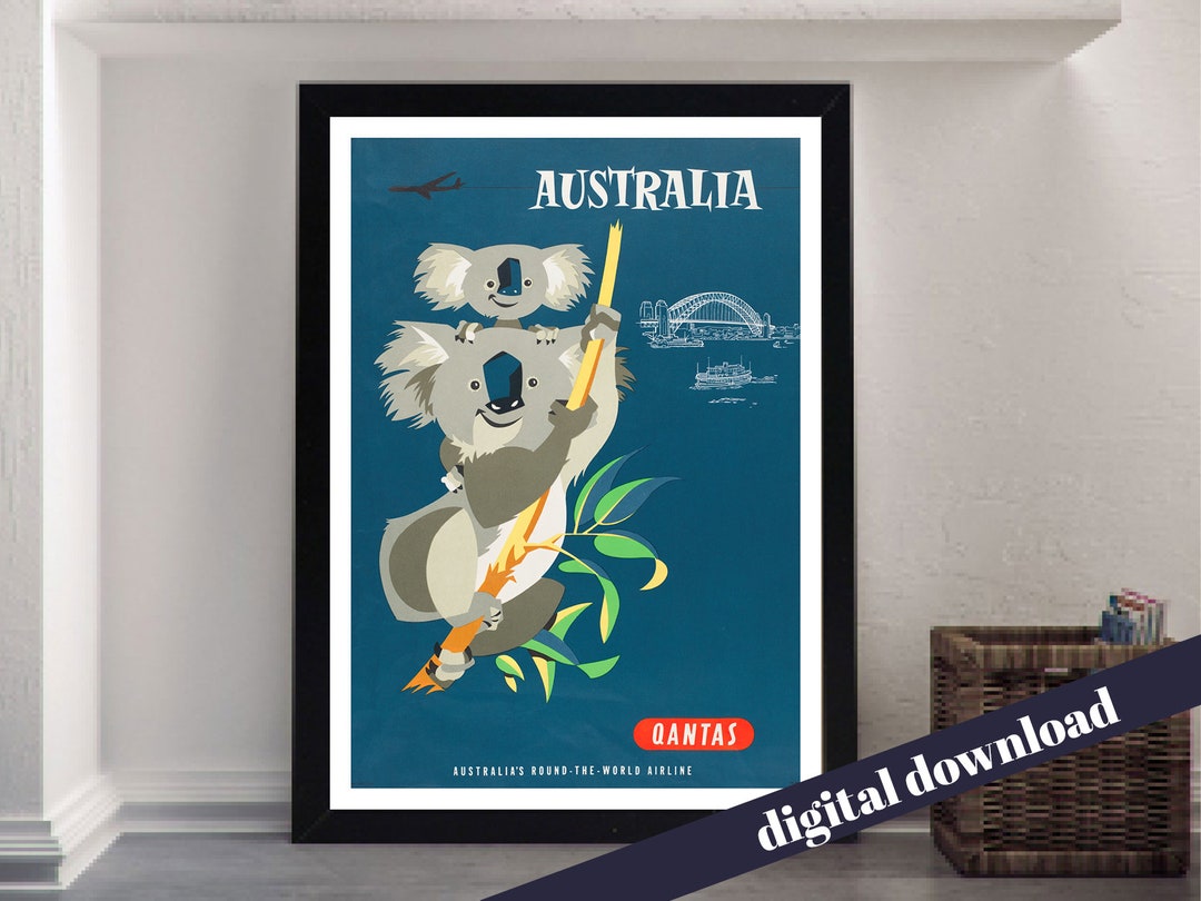 AUSTRALIA by Qantas Koala Vintage Poster - Digital Printable A3 ...