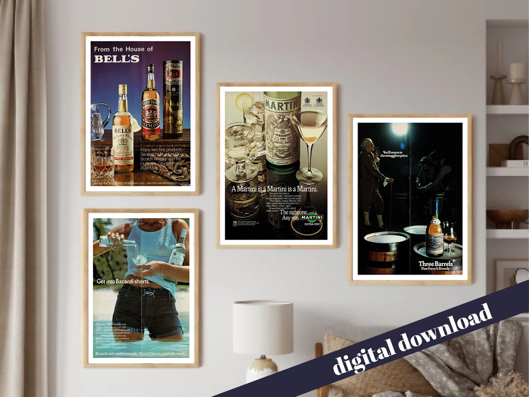 Set of 4 Retro Alcohol Advert Poster - Printable Download Artwork ...