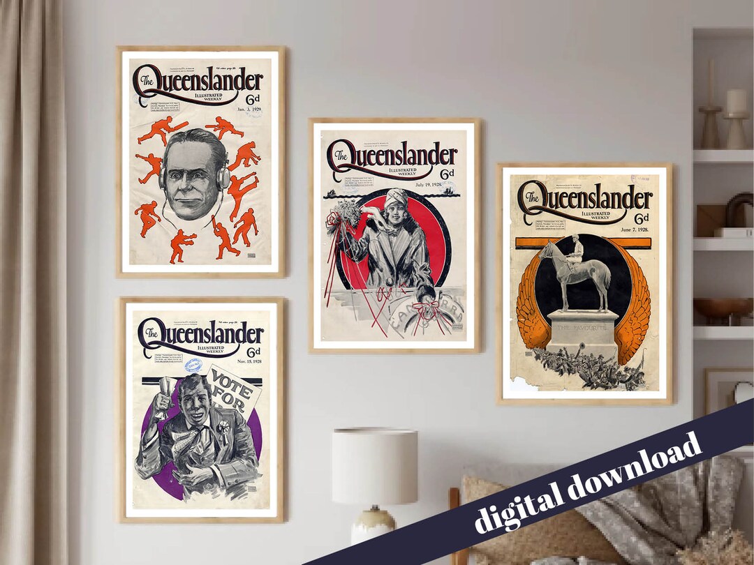 Set 4 Covers Queenslander Magazine Posters Vintage Australian Digital ...