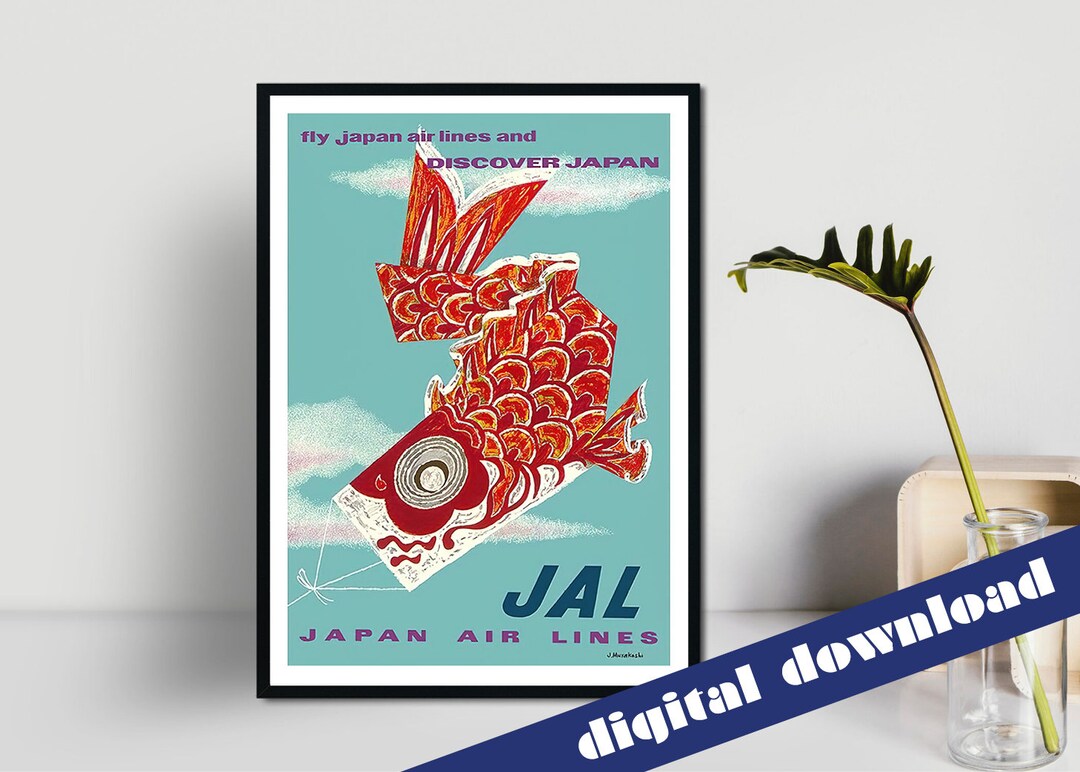 Travel Japan With JAL Vintage Travel Poster - Digital Printable A3 ...