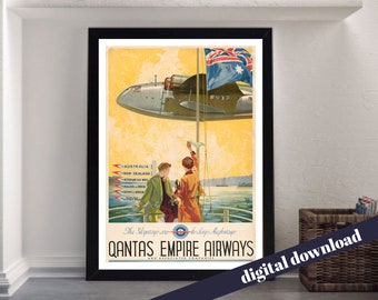 QANTAS Airline Poster Printable Download Vintage - Etsy