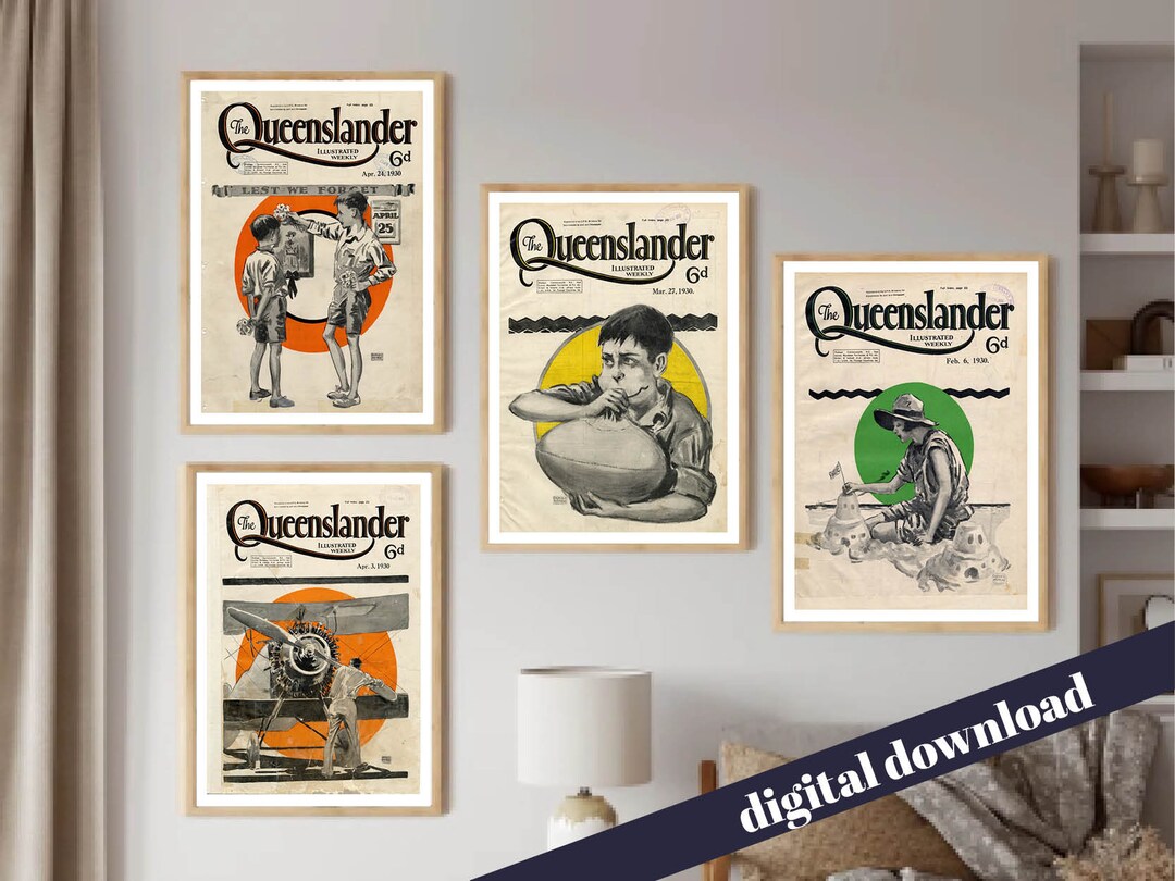 Set 4 Covers Queenslander Magazine Posters Vintage Australian Digital ...