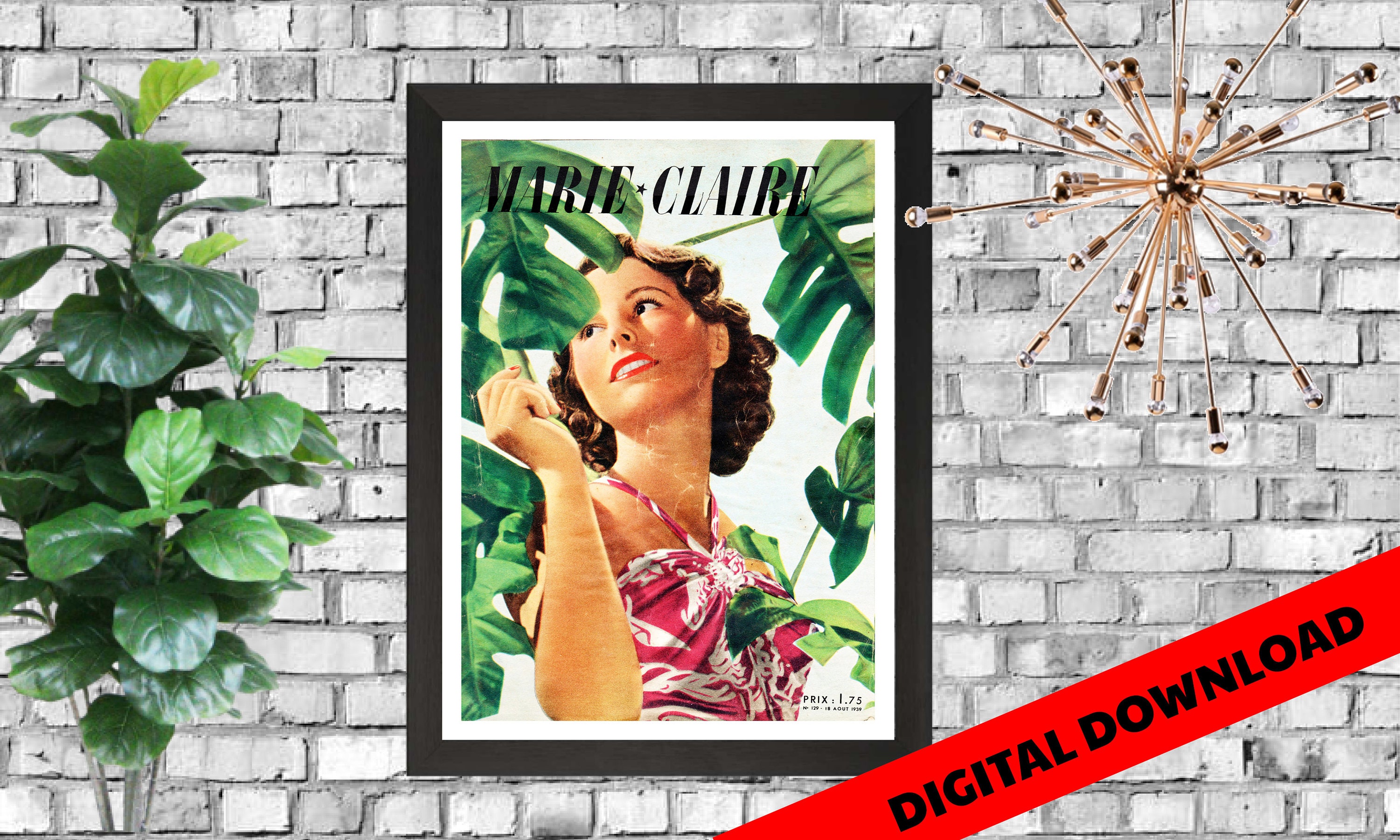 Marie Claire Vintage Tropical Magazine Cover Poster - Digital Printable ...
