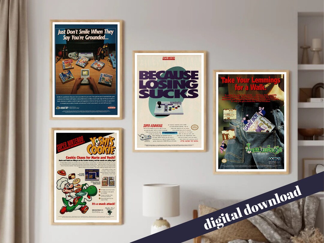 Set of 4 90s Gameboy & SNES Video Game Advert Poster - Digital Download ...