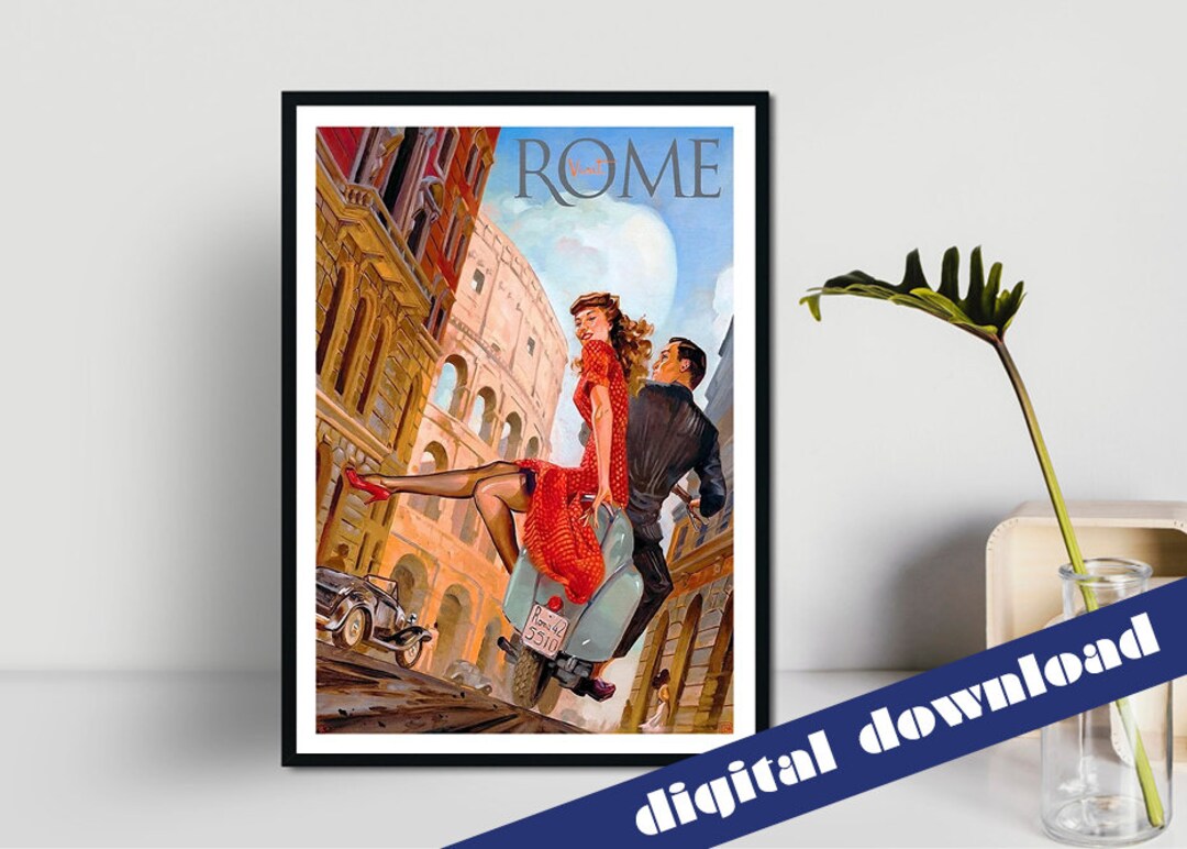 VISIT ROME Vintage Travel Poster - Digital Printable A3 Download ...