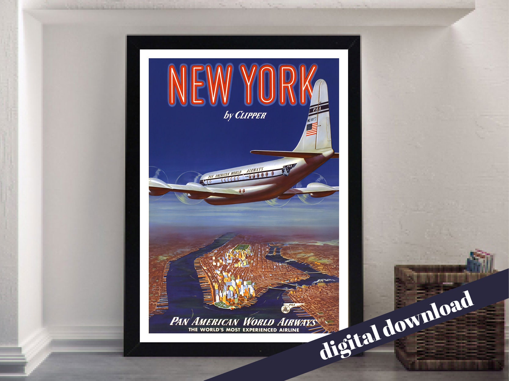 NEW YORK by CLIPPER Pan Am American Airways Poster - Printable Download ...