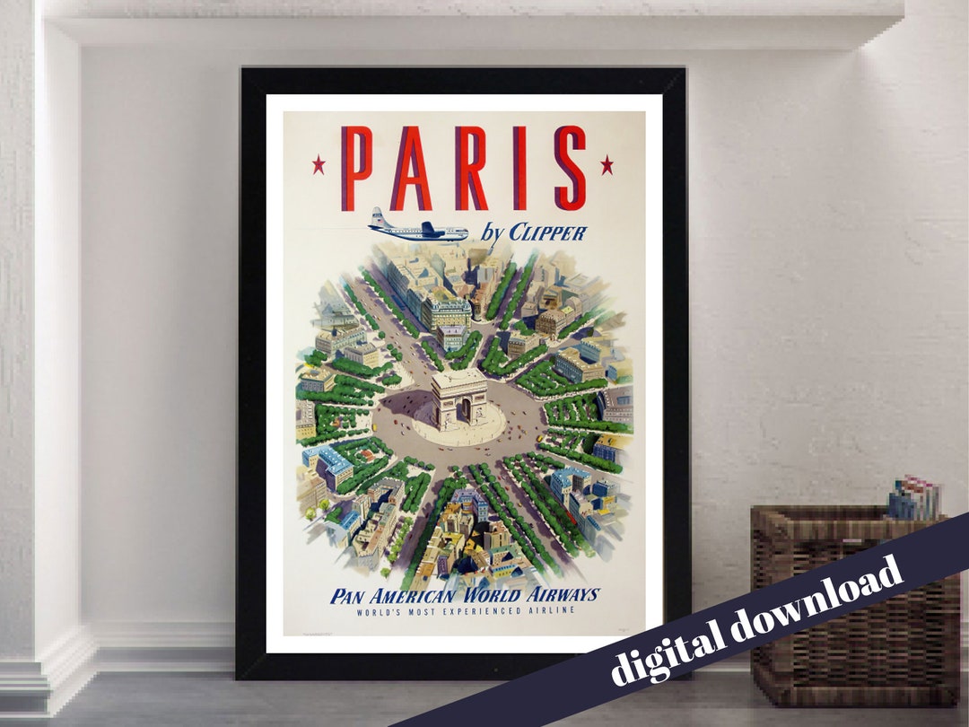 PARIS by CLIPPER Pan Am American Airways Poster - Printable Download ...