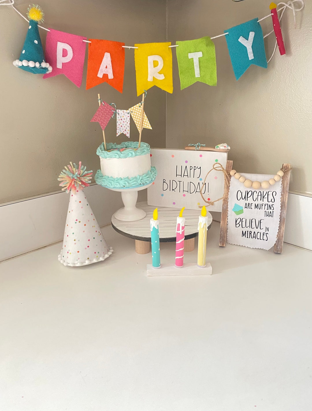 Birthday in a Box, Tiered Tray Happy Birthday Decor , Bundle, Faux ...