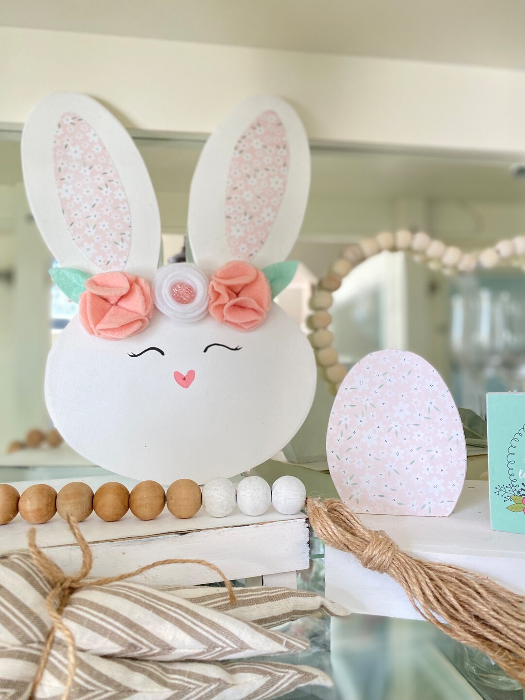 Signe de tête de lapin, signe de lapin de Pâques, feutre fleuri, visage ...