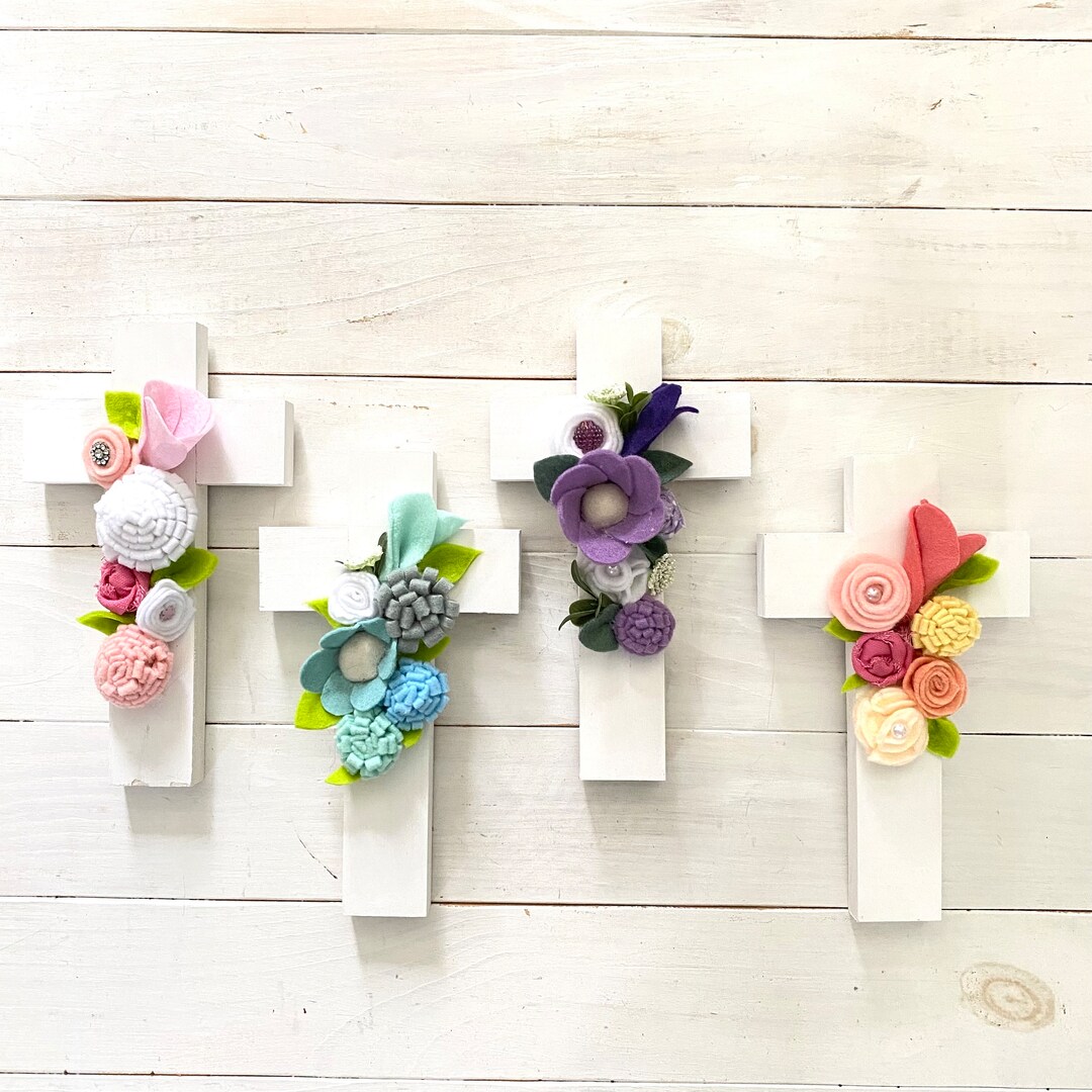 Felt Flowered Wooden Cross, Easter Cross, Religious Cross, Religious ...