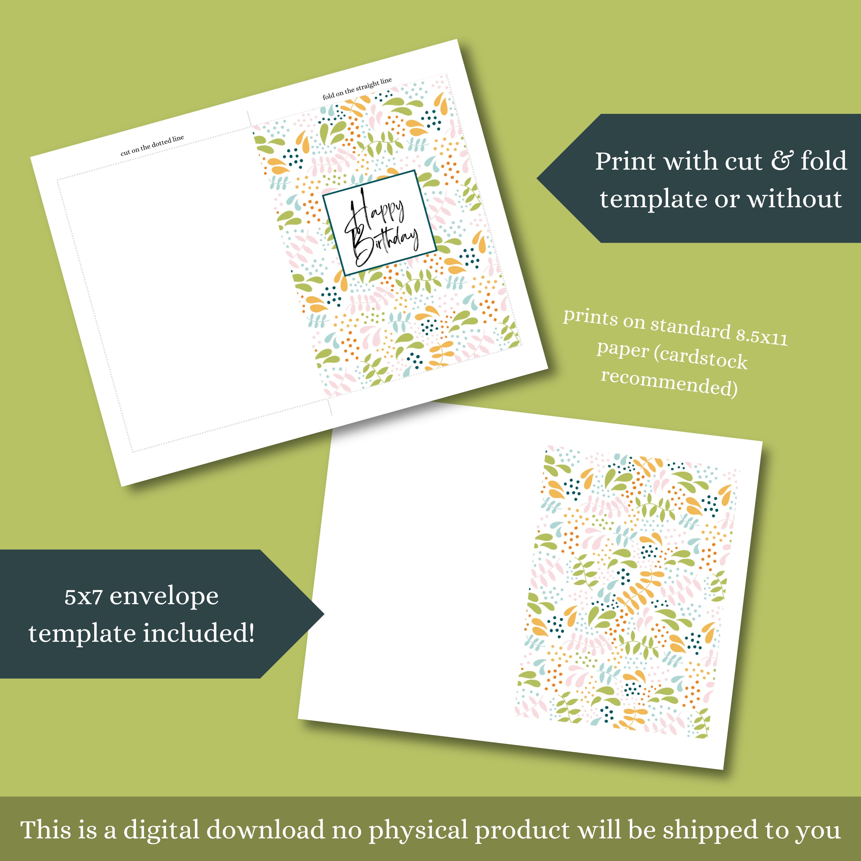 Printable Happy Birthday Card Printable Floral Birthday Card - Etsy