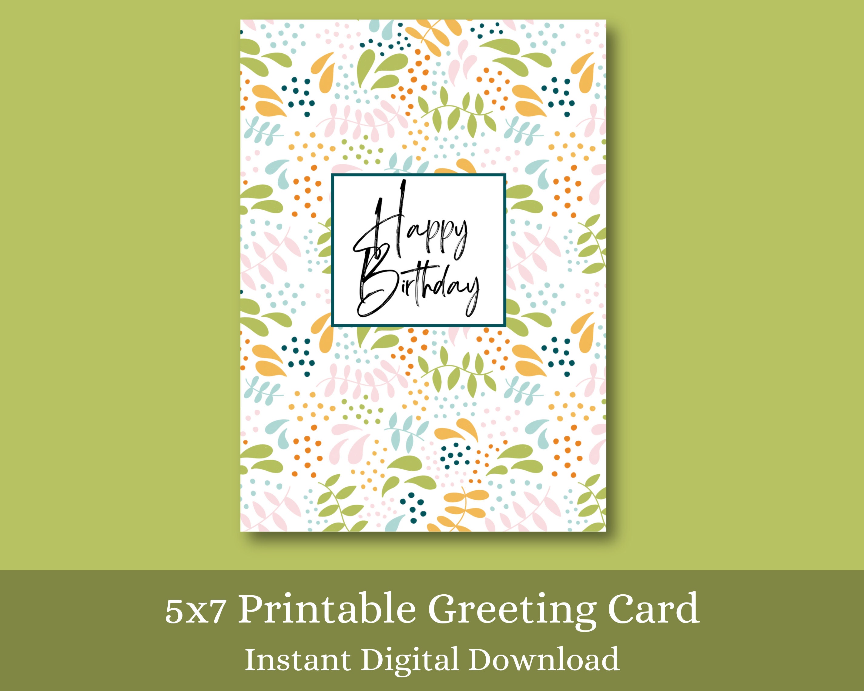 Printable Happy Birthday Card Printable Floral Birthday Card - Etsy