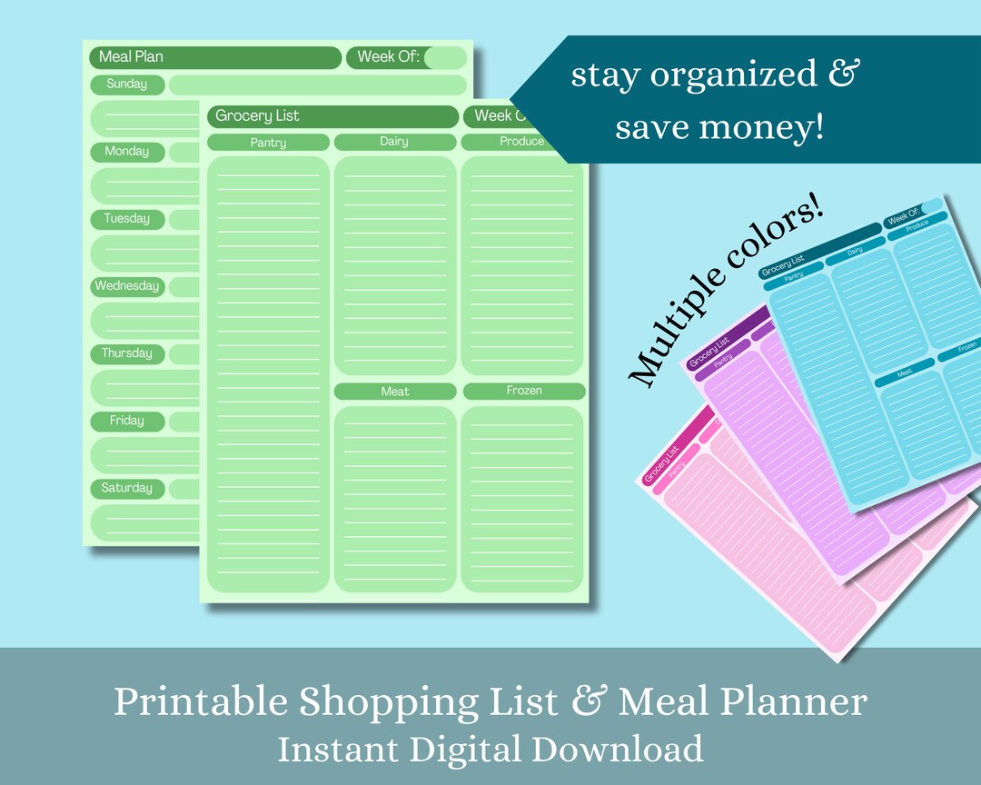 Printable Grocery List and Meal Planner 8.5 x11 inch - Etsy Portugal