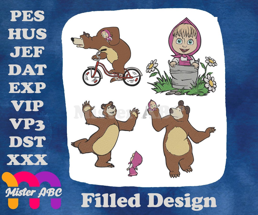 Masha and the Bear Bear on Bicycle Masha With Flowers Bear Waving at ...