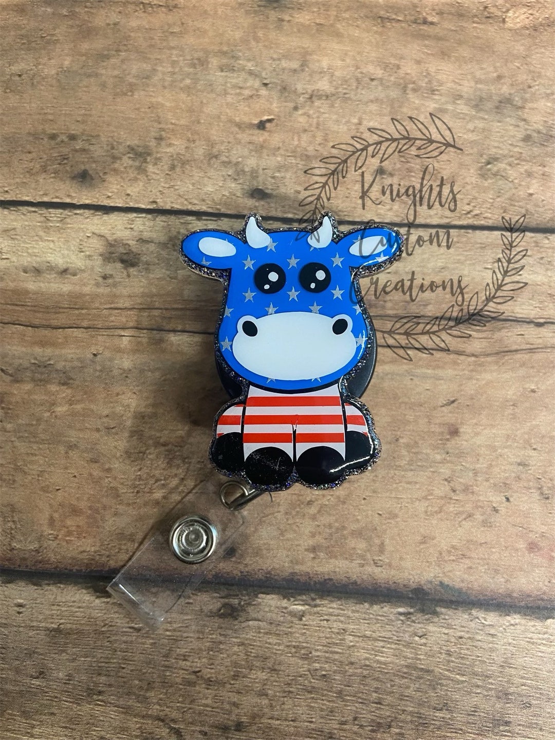 Patriotic Cow Badge Reel, ID Holder, Retractable Badge Reel ...