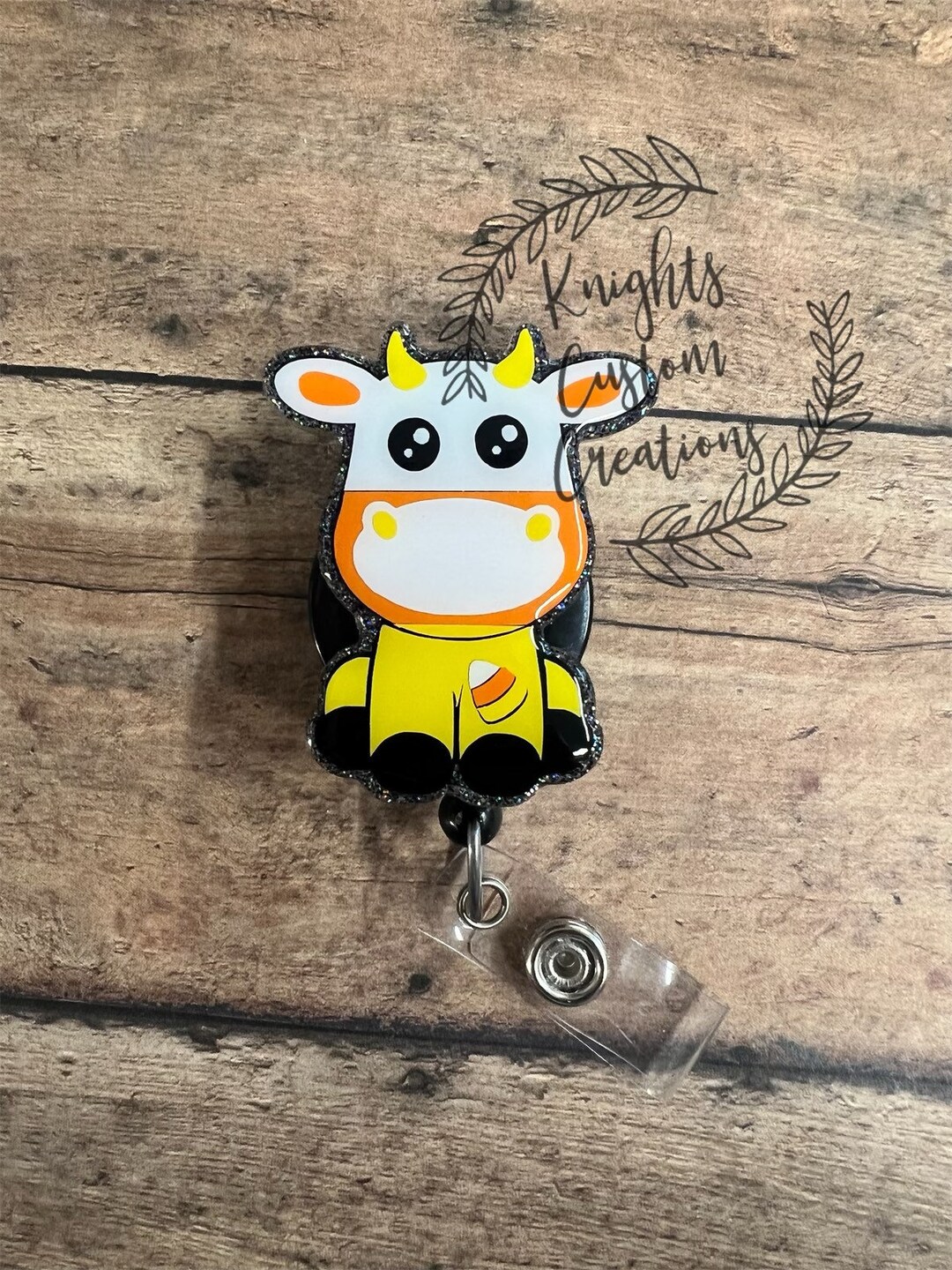 Candy Corn Cow Badge Reel, ID Holder, Retractable Badge Reel ...