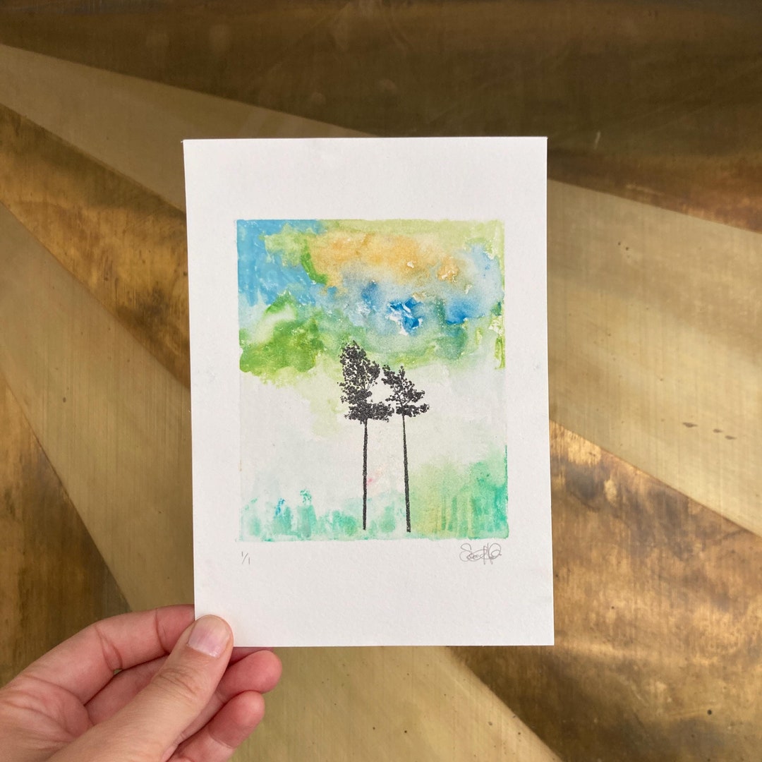 5X7 Art, Tree Wall Art, Small Watercolour, Two Trees Art, Watercolour ...