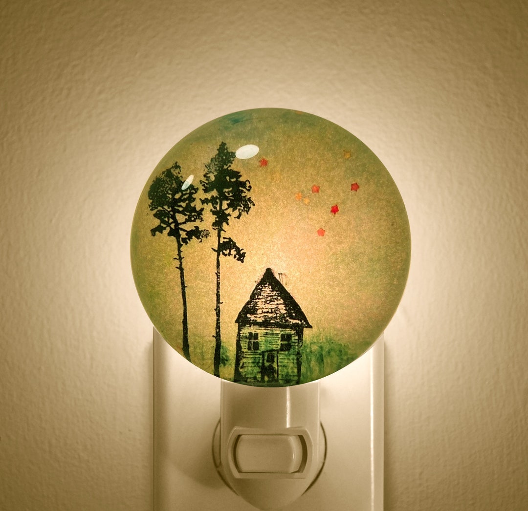 Circular Dome Shaped Night Light, Cottage Night Light, Green Night ...