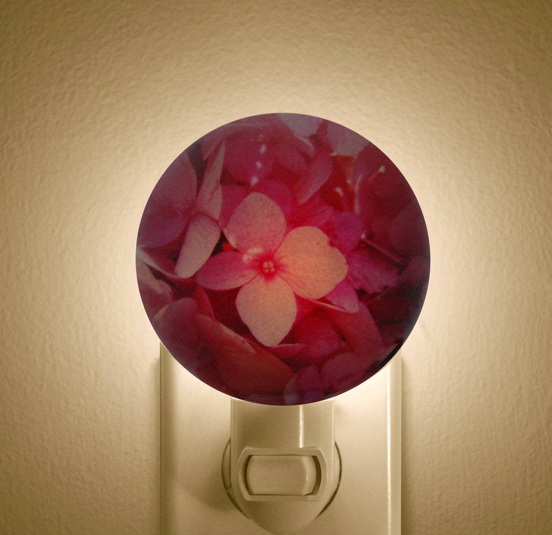 Hydrangea Night Light, Plug in Circle Wall Lamp, Floral Design, LED ...