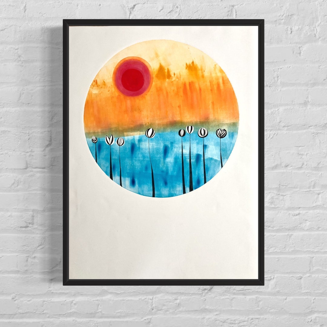 Bright Wall Art, Circular Wall Art, Sun Wall Art, Flowers Art, Vertical ...