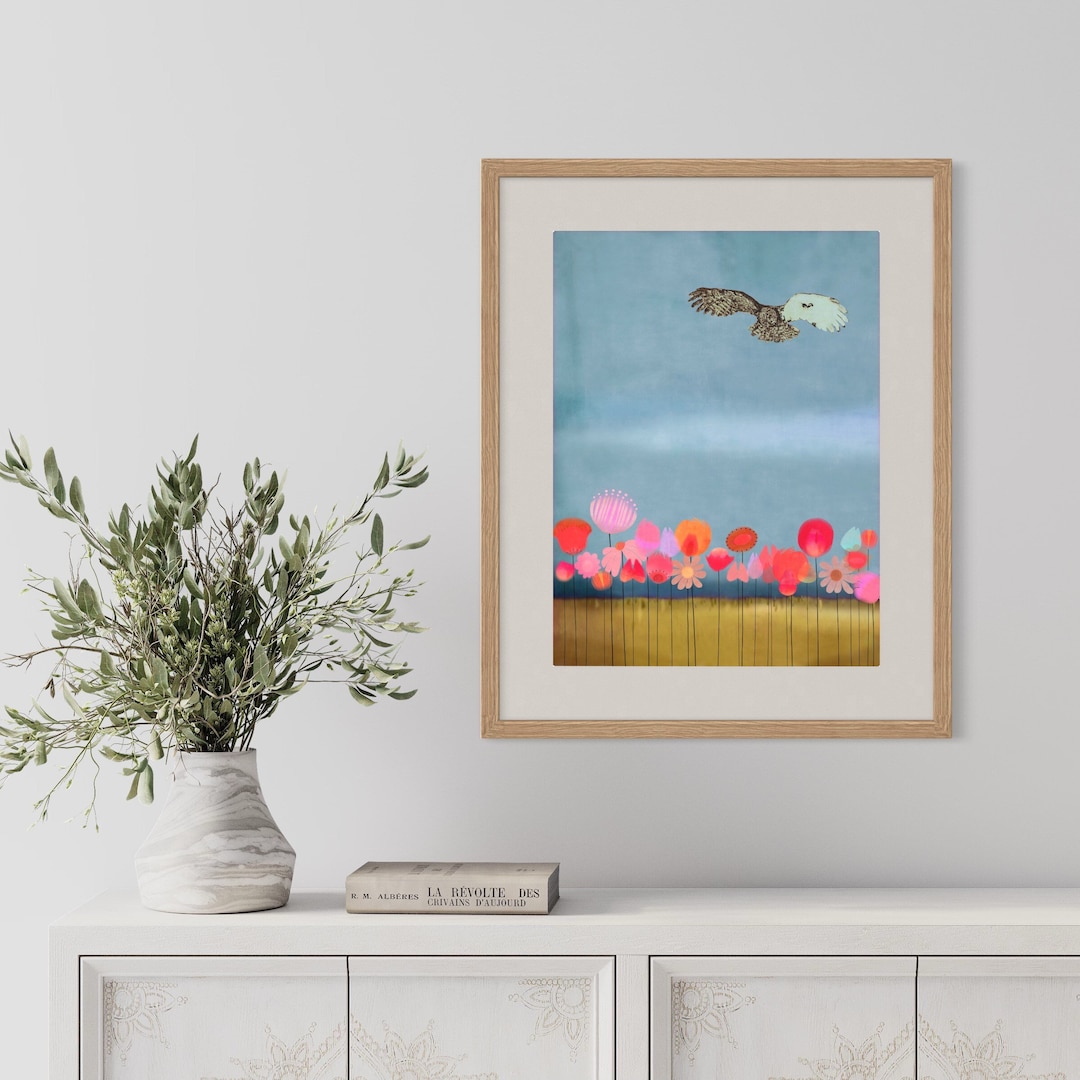 Upright Wall Art, Floral Wall Art, Colourful Art, Owl Wall Art, Blue ...
