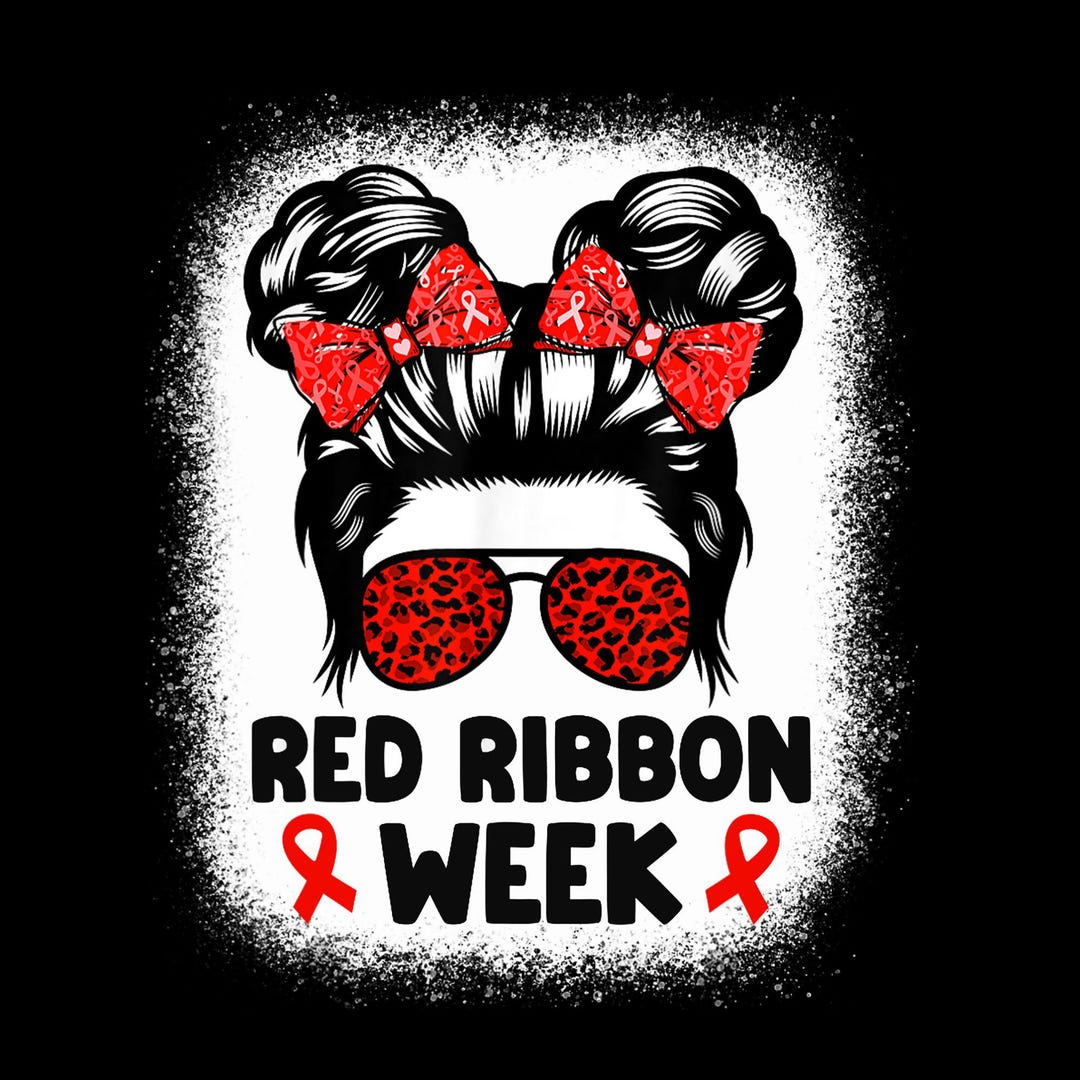 Red Ribbon Week Women Messy Bun Red Ribbon Week Awareness Digital Png ...
