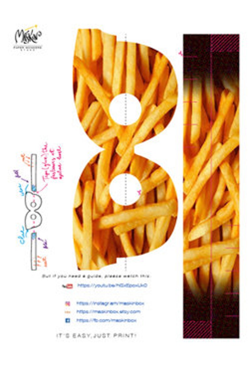 French Fries Mask Paper Mask Party Mask Masquerade Mask Etsy