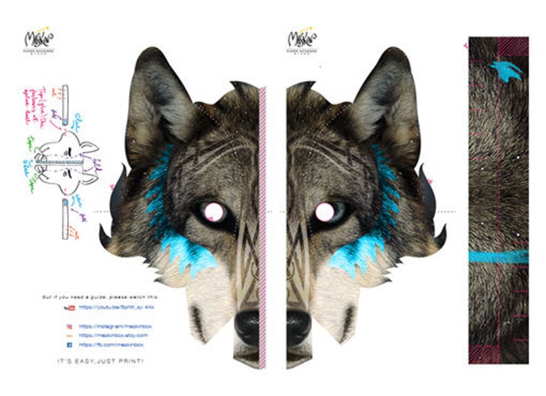 Wolf mask. Wolf mask PRINTABLE template. Wolf mask pattern. | Etsy