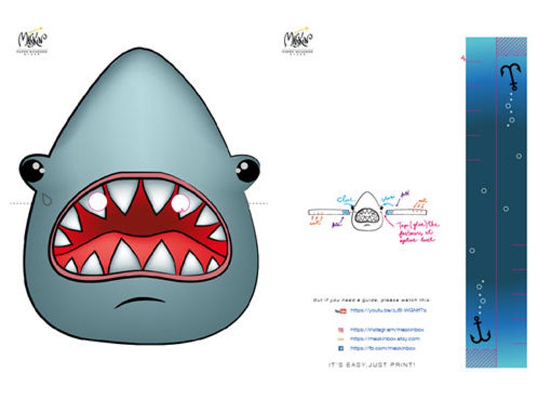 Shark Mask PRINTABLE - Shark Costume - Fish Mask - Shark Costume Mask ...