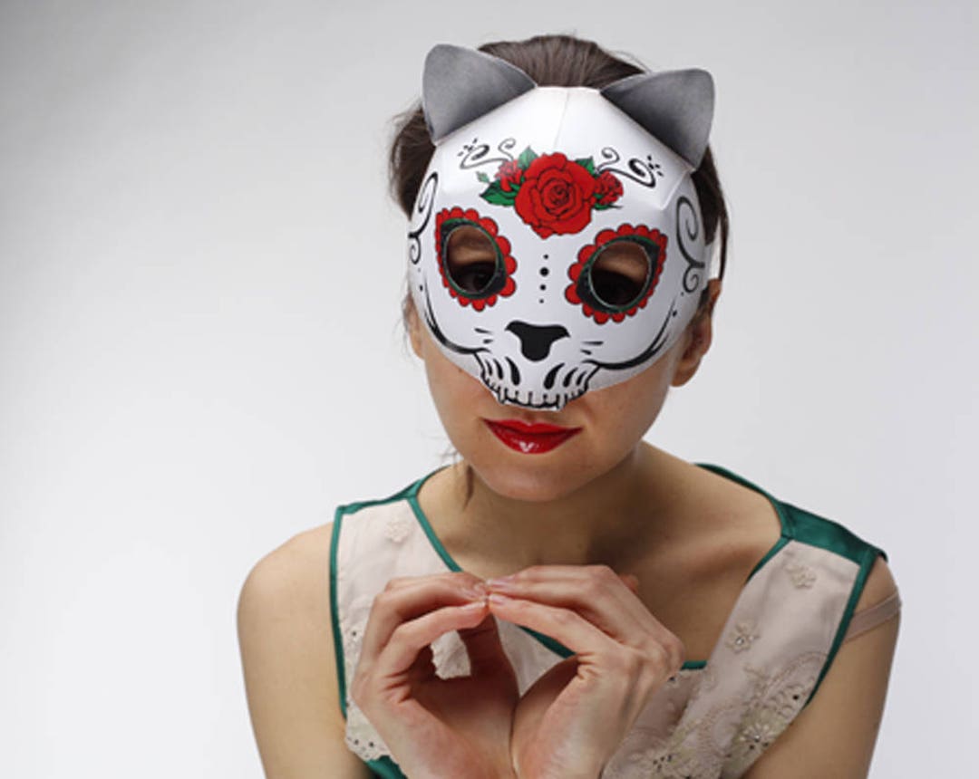 Day of the Dead Mask PRINTABLE Pattern. Skull Mask Cat. Day of the Dead ...