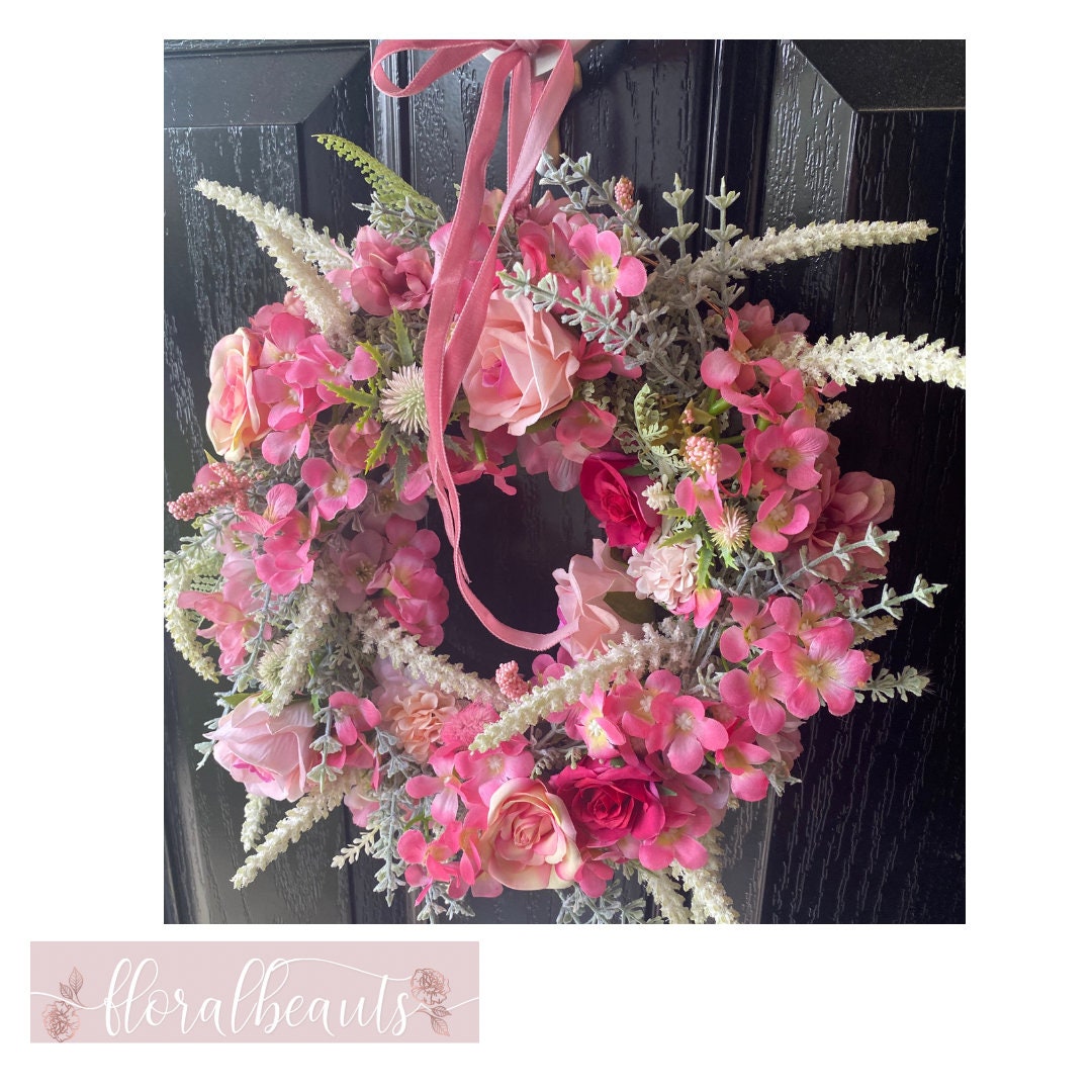 Floral pink wreath | Etsy