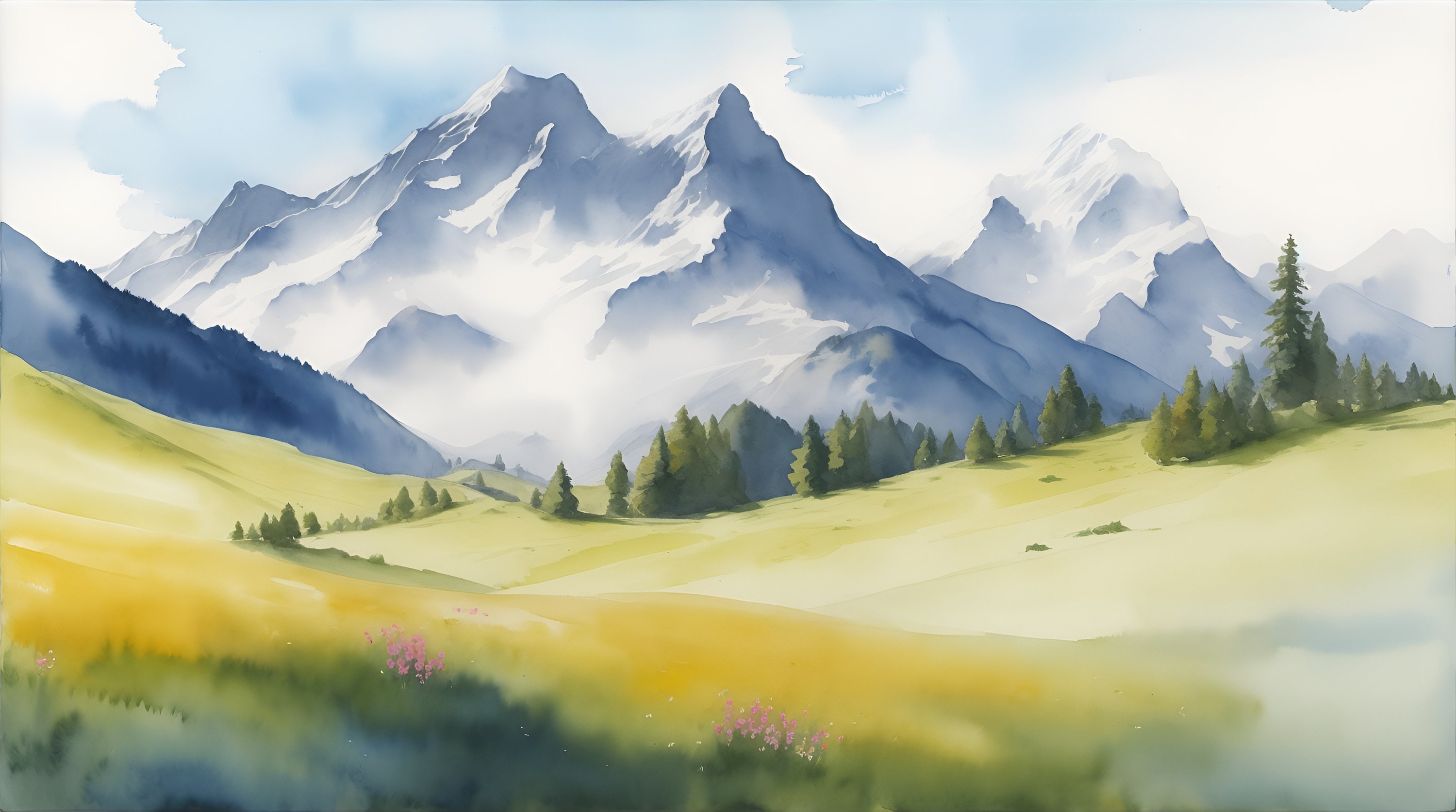 PRINTABLE Scenic Watercolor Painting of Alps, Digital Download - Etsy