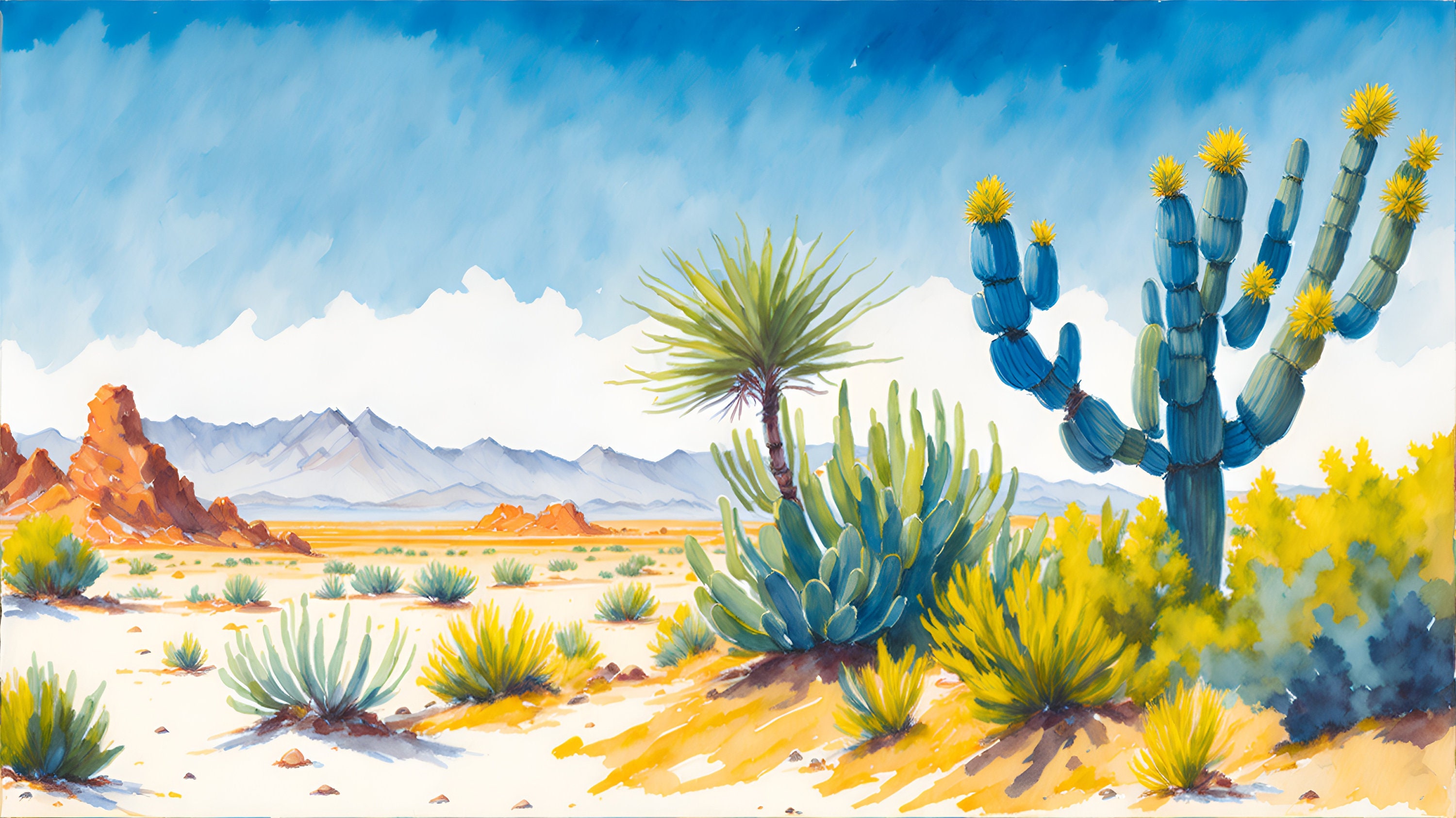 PRINTABLE Scenic Watercolor Painting of Desert Blossom, Digital ...