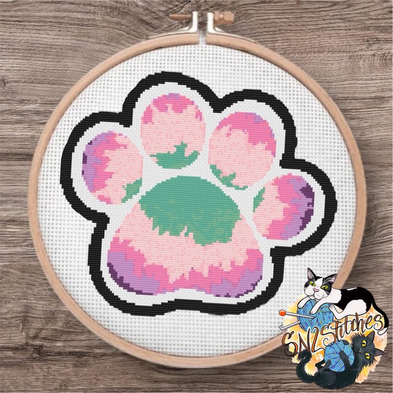 Colorful Paw Print Cross Stitch Pattern - Cross Stitch Pattern - Cross ...