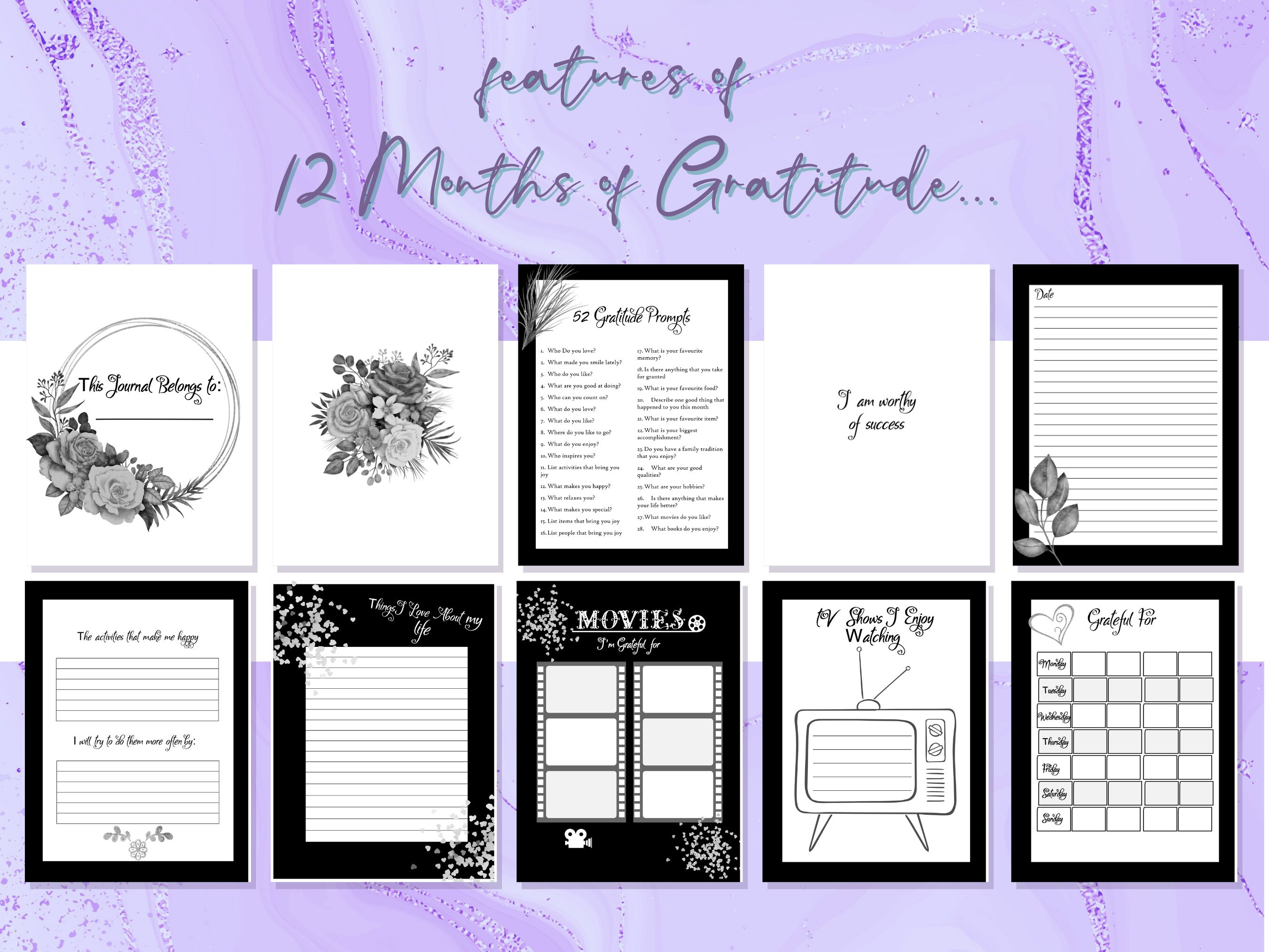 12 Month Gratitude Journal Printable - Etsy