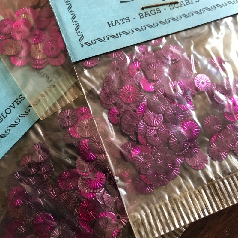 Vintage Magenta Sequins Package, Sargold C.1960, Made in USA, Round ...
