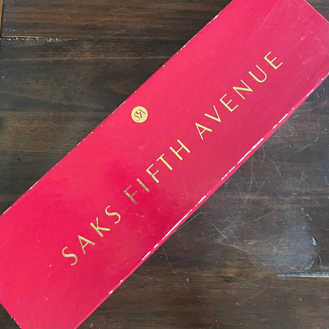 Saks Fifth Avenue Tie Gift Box C.1980s, Glossy Red Gold, SFA, Scarf ...