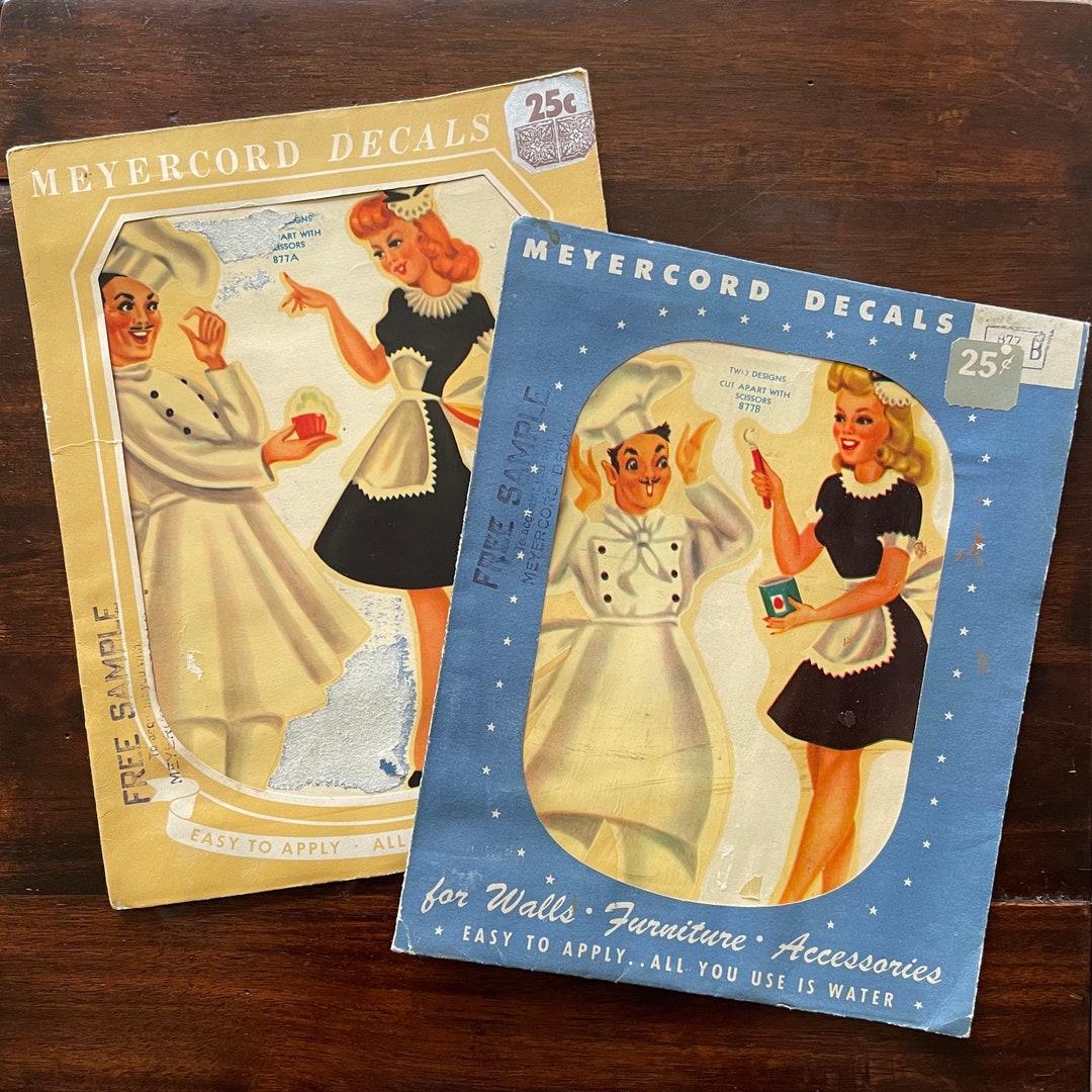 Pair Water Slide Decals, Two Meyercor Decals C.1950s, Kitchen Decor ...