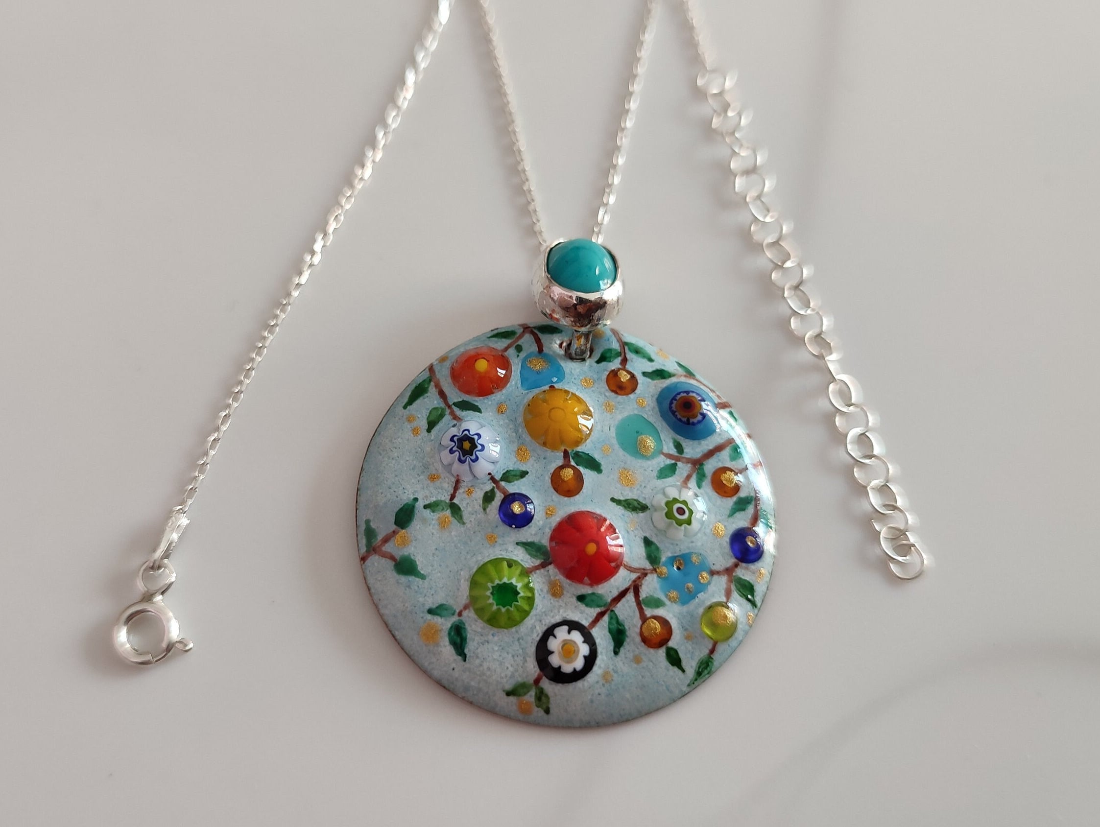 Handmade Original Enamel on Copper Pendant With Turquoise - Etsy
