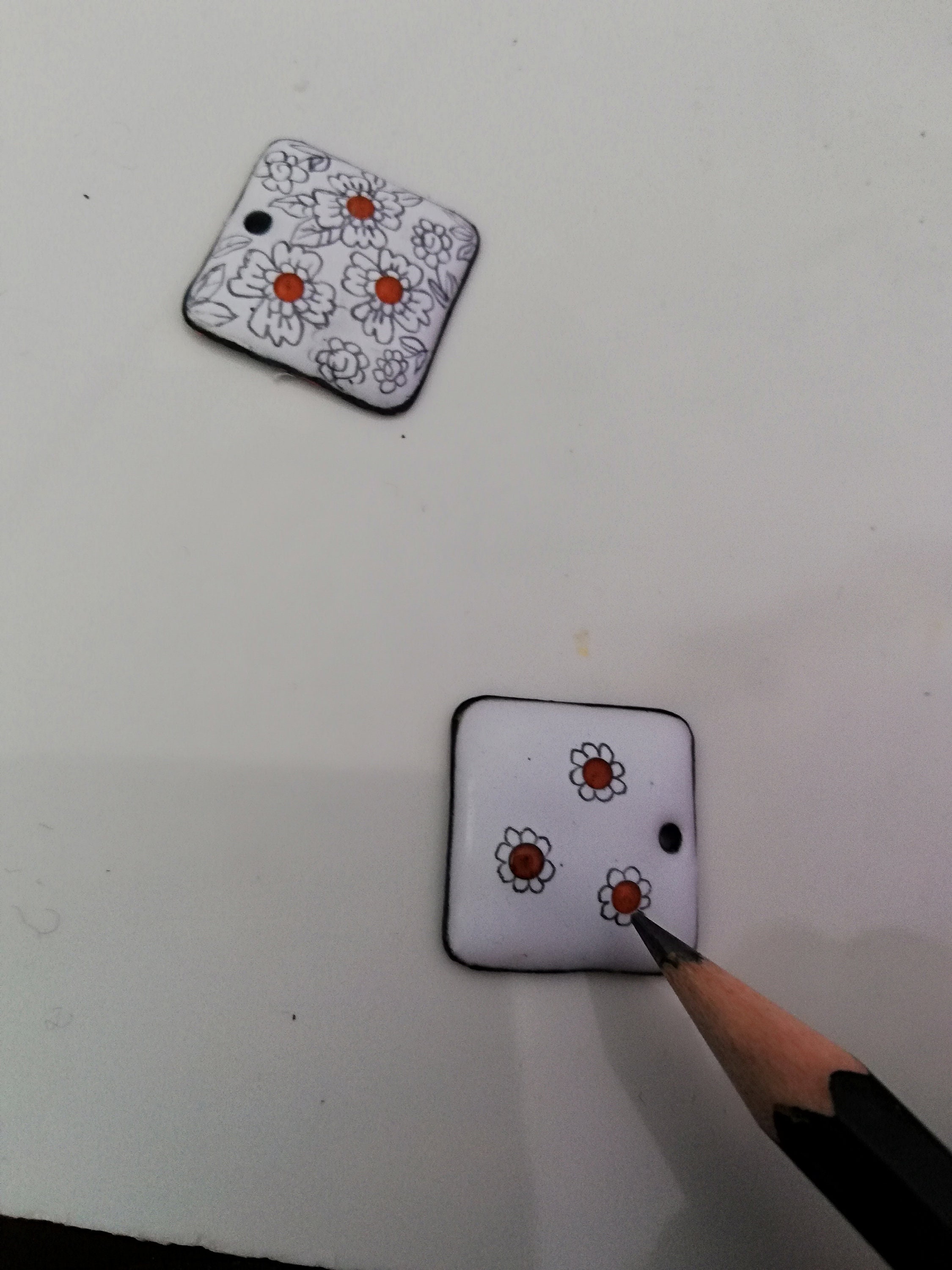 Black and White Vitreous Enamel Graphite Earrings With Orange - Etsy