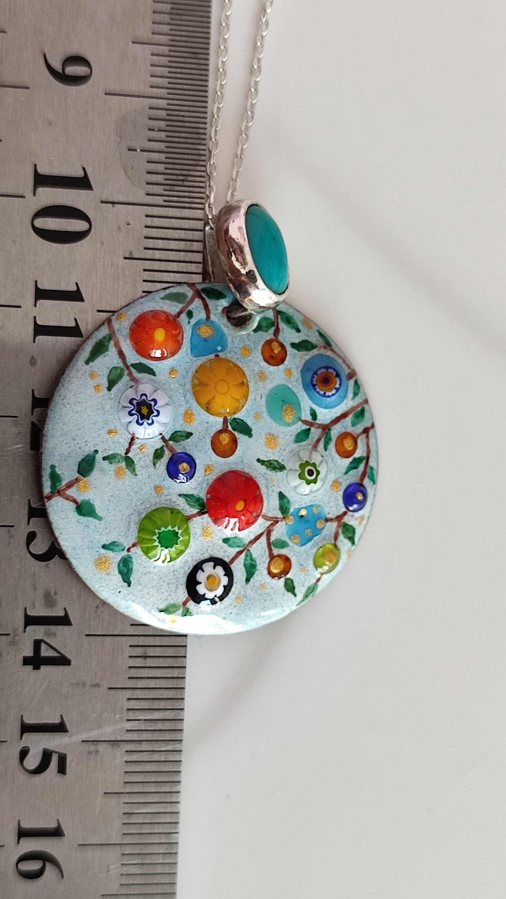 Handmade Original Enamel on Copper Pendant With Turquoise - Etsy